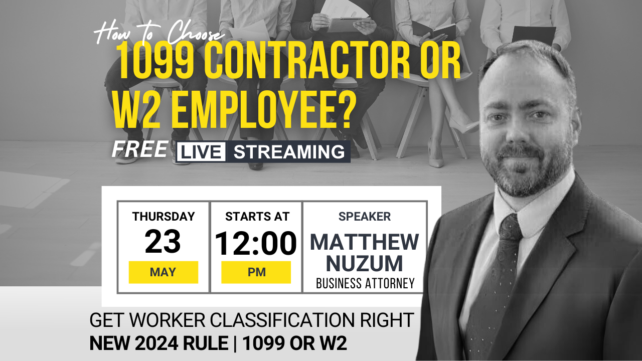 1099 Contractor or W2 Employee (webinar) – Surge Business Law
